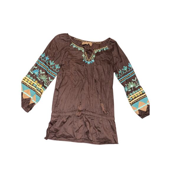 Double D Ranch | Tops | Double D Ranch Tunic Top Xs Brown Embroidered ...